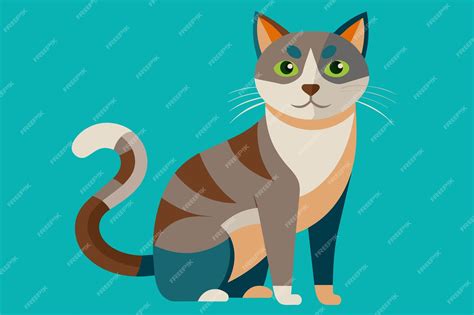 A Cartoon Of A Cat With Green Eyes And A Blue Background Premium Ai Generated Vector