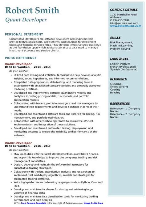 10 Quant Developer Resume Samples And Templates For 2025
