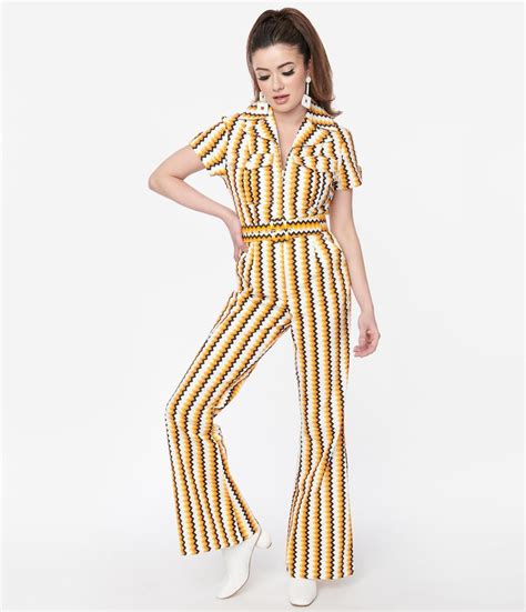 Retro And Vintage Smak Parlour Candy Corn Zig Zag Stripe Flare Jumpsuit