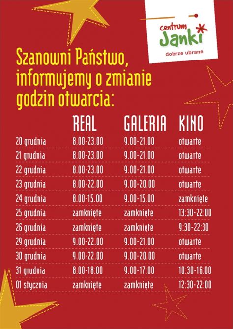 Janki Godziny Otwarcia w Okresie Świątecznym Wigilia 2012