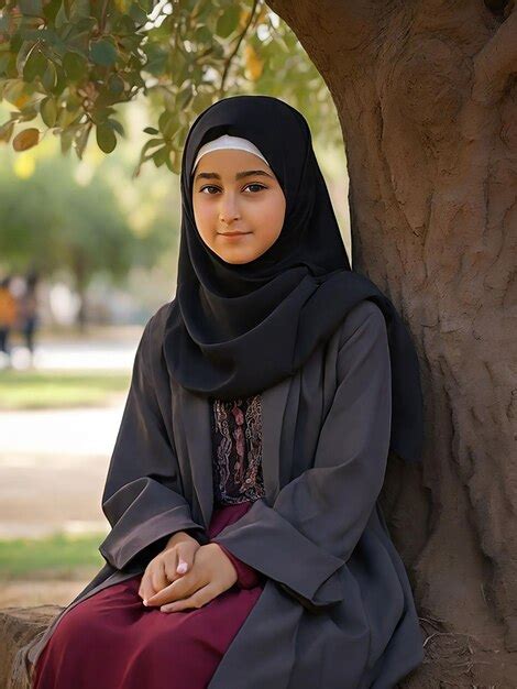 Premium Photo A Girl Wearing Hijab Is Sitting Under A Tree