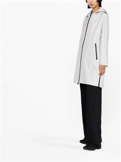Herno Hooded Zip Fastening Coat Grey Farfetch