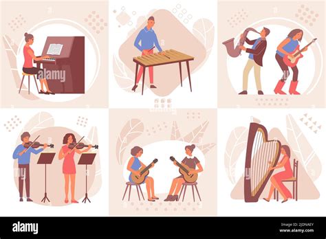 Set Of Six Square Learning Music Compositions With Flat Doodle