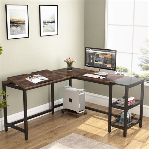 L Shaped Desk 59″ Corner Computer Desk Drafting Table With Shelves Mecaworks Egypt