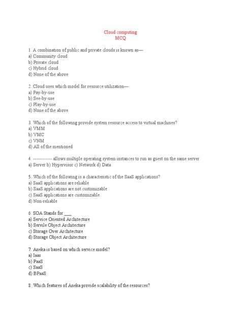 Sample Mcq Cc Pdf Cloud Computing Platform As A Service