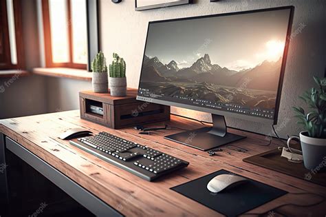 Foto De Um Computador Desktop E Teclado E Mouse No Creative Modern Office Generative Ai Foto