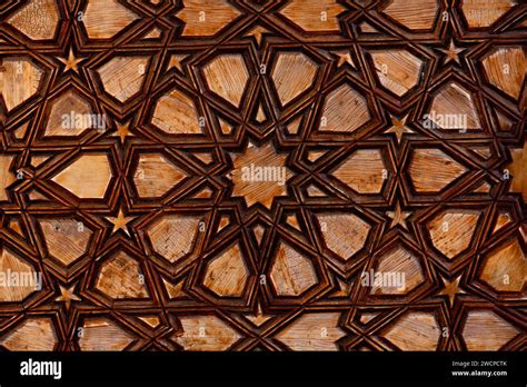 Islamic Style Geometric Carving Detail With Intricate Star Shapes From
