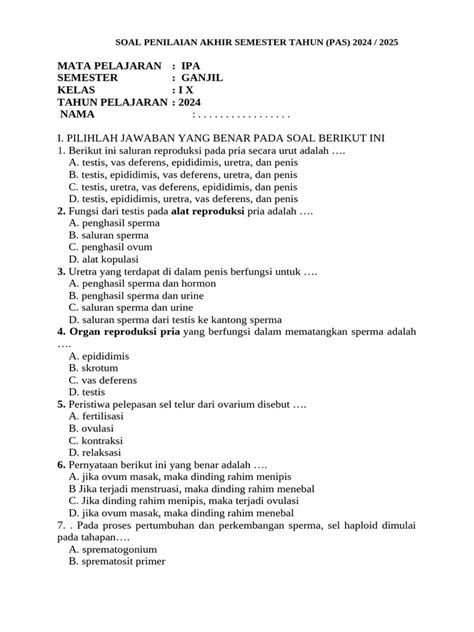 Soal Ipa Kls 9 Semester 1 Pdf