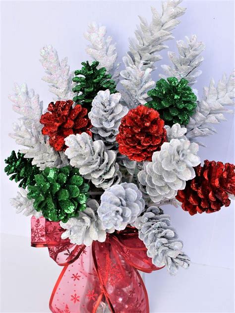 Pinecone Christmas Flowers One Dozen Holiday Glitter Pine Cone Flowers