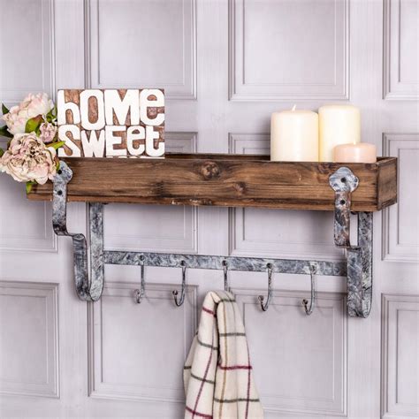 Industrial Style Wall Shelf With Storage Hooks Chic Interior