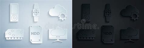 Set Hard Disk Drive Hdd Cloud Technology Data Transfer And Storage Ram Random Access Memory