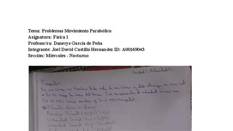 Unidad 3 Actividad 2 Problemas Movimiento Parabólico Fisica 1
