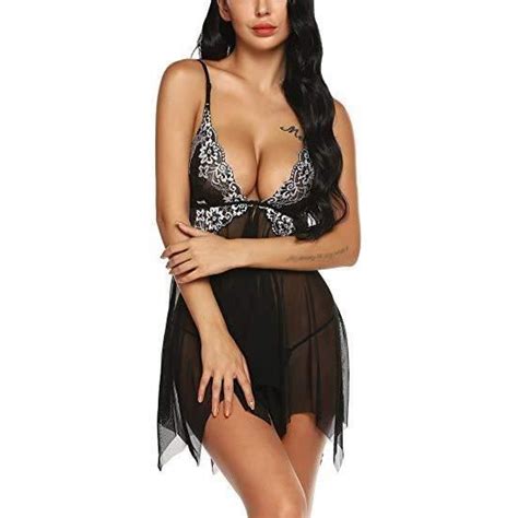 Lingerie Sexy pour Femme Nuisette en Dentelle en Maille Vêtements de