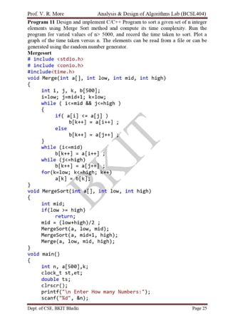 Analysis And Design Of Algorithm Lab Manual BCSL404 PDF