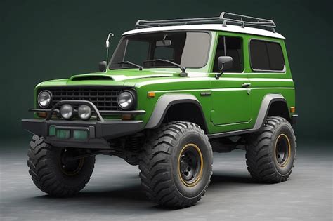 Green Old Small SUV Tuned For Difficult Routes And Expeditions 3d