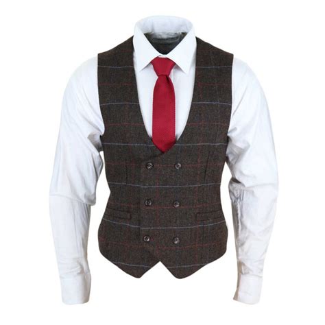 Cavani Tommy Mens Brown Herringbone Tweed Check Waistcoat Buy
