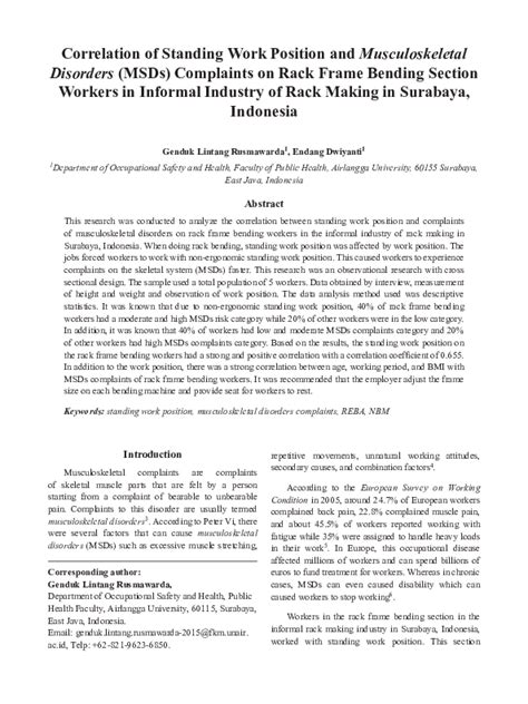 Pdf Correlation Of Standing Work Position And Musculoskeletal