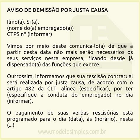 Modelo De Aviso De Demissão Por Justa Causa Guia Completo Especifico