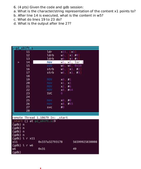 solved 6 4 pts given the code and gdb session a what is