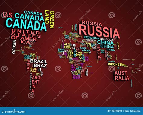 El Mapa Del Mundo Con Todos Los Estados Y Su Ejemplo De Los Nombres 3d