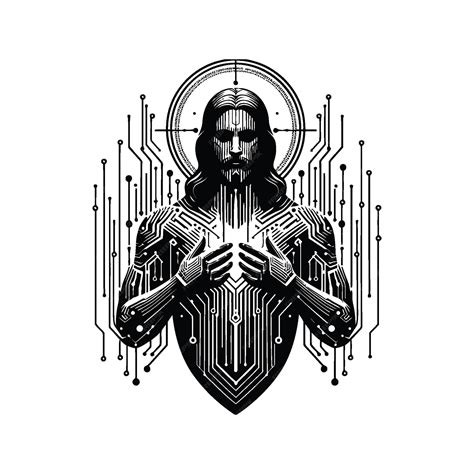 Jesus Silhouete With Cyberpunk Pattern Illustration Premium Ai