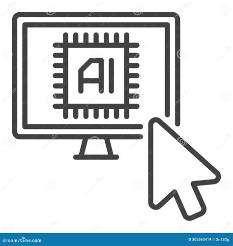 Mouse Cursor On Ai Computer Vector Artificial Intelligence Linear Icon Or Symbol Stock