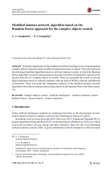 Pdf Modified Immune Network Algorithm Based On The Random Forest