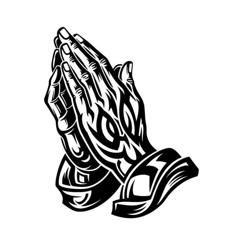 A Striking Black And White Graphic Of Praying Hands With Intricate