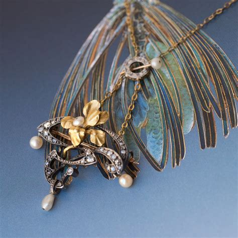Pendentif Broche Art Nouveau Diamants Et Perles Bijouxbaume