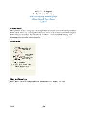Calculating Coefficient Of Friction In Physics Lab Course Hero
