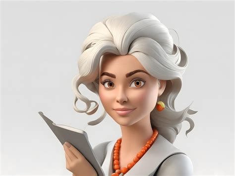 Premium Ai Image 3d Cartoon Woman Work White Background
