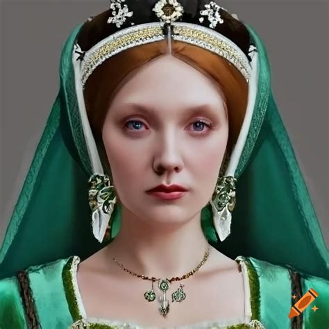 Portrait Of A Tudor Lady In Green Gown On Craiyon