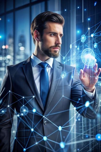 Premium Photo Businessman Touching Of Circuit Data And Algorithm Of