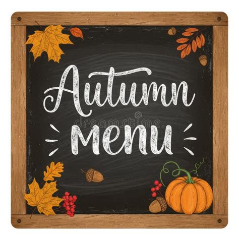 Autumn Menu Chalkboard Design With Fall Leaves And Pumpkin Stock