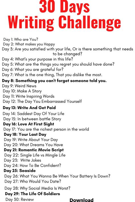 30 Days Writing Challenge For Beginners And Advanced Writers