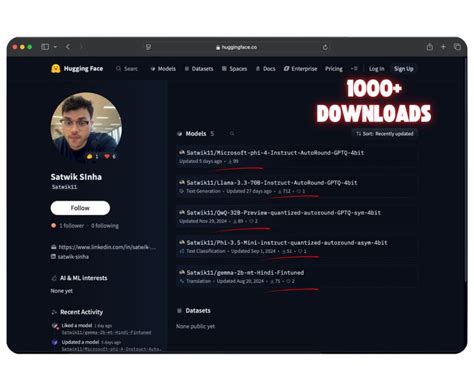 Satwik Sinha On Linkedin 🌟 Open Source Contributions Milestone 1000 Downloads On Hugging Face