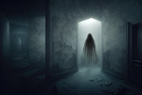 Premium Photo Creepy Ghost Figure In Mysterious Glowing Doorway