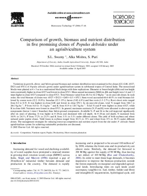 Pdf Comparison Of Growth Biomass And Nutrient Distribution In Five