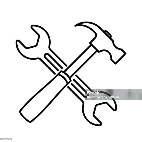 복구 도구 아이콘입니다 망치와 렌치 벡터 일러스트레이션 목공에 대한 스톡 벡터 아트 및 기타 이미지 목공 표지판 건설 산업 Istock