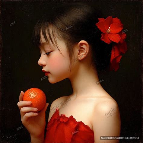 Ai创作图写实人物插画 枇杷少女 石榴少女 写实唯美插画 心想柿橙 写实人物绘画 水果姑娘插画绘画 写实唯美 Cg绘画作品 原创厚涂 超写实