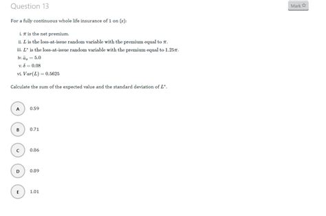 Solved For A Fully Continuous Whole Life Insurance Of 1 On