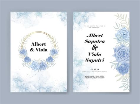 Modèle d invitation de mariage avec aquarelle rose bleue Vecteur Premium