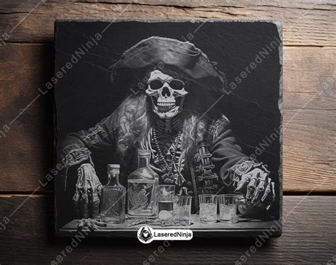 Skeleton Pirate Drinking Alcohol Liquor Vodka Scene Coaster Laser File