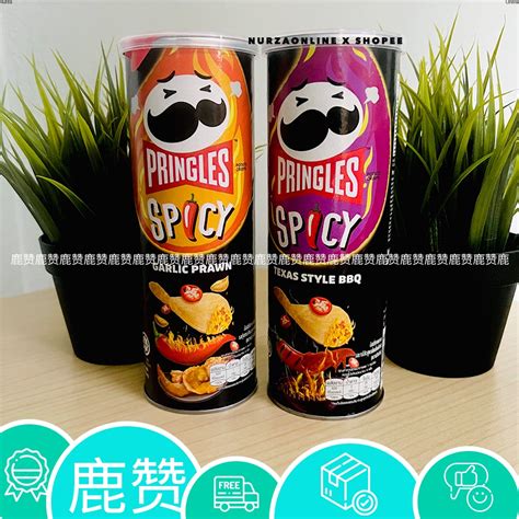 Pringles Spicy Potato Crisps Garlic Prawn Texas Style Bbq Flavour 97g