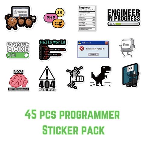 Programming 45 Pc Stickers Pack Tech Nerd Geek T Coding Developer Stickers Journaling