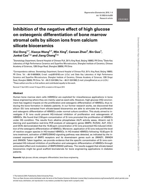 Pdf Inhibition Of The Negative Effect Of High Glucose On Osteogenic