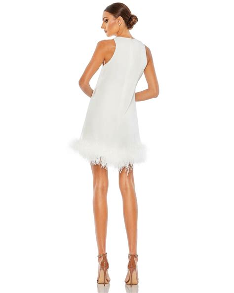 White Mac Duggal 55805 Short Cocktail Feather Dress For 1990 The