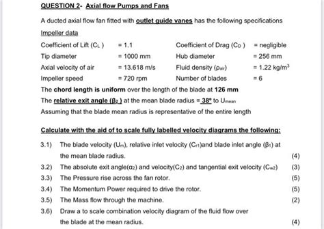 Solved Question 2 Axial Flow Pumps And Fans A Ducted Axial