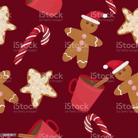 Permen Natal Roti Jahe Kakao Tebu Pola Mulus Vektor Gaya Datar Pada