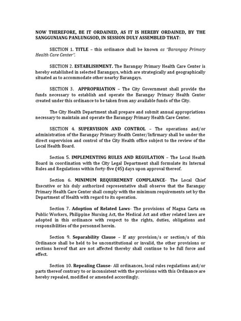 Internal Rules And Regulation Of Barangay Primary Health Pdf Legal Documents
